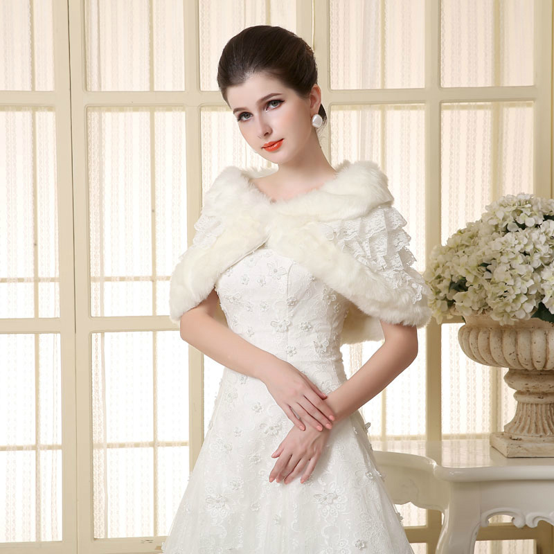 Wedding Faux Fur Ivory Bridal Prom Shawl Wrap Jacket Shrug Bolero Cape ...