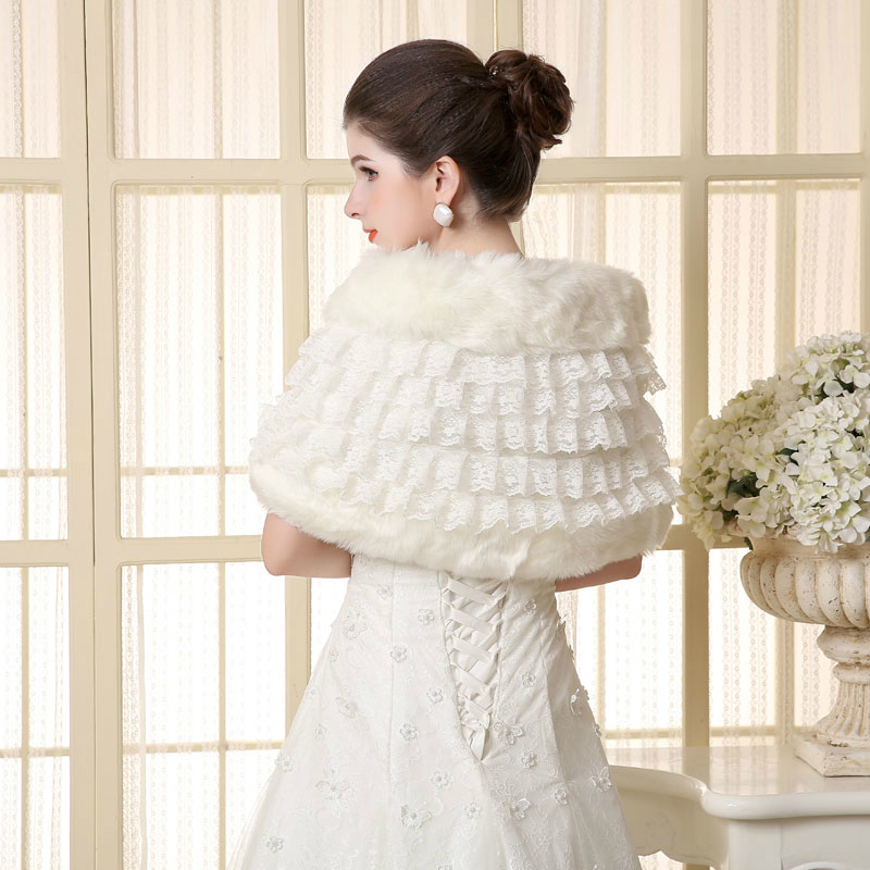 Wedding Faux Fur Ivory Bridal Prom Shawl Wrap Jacket Shrug Bolero Cape ...